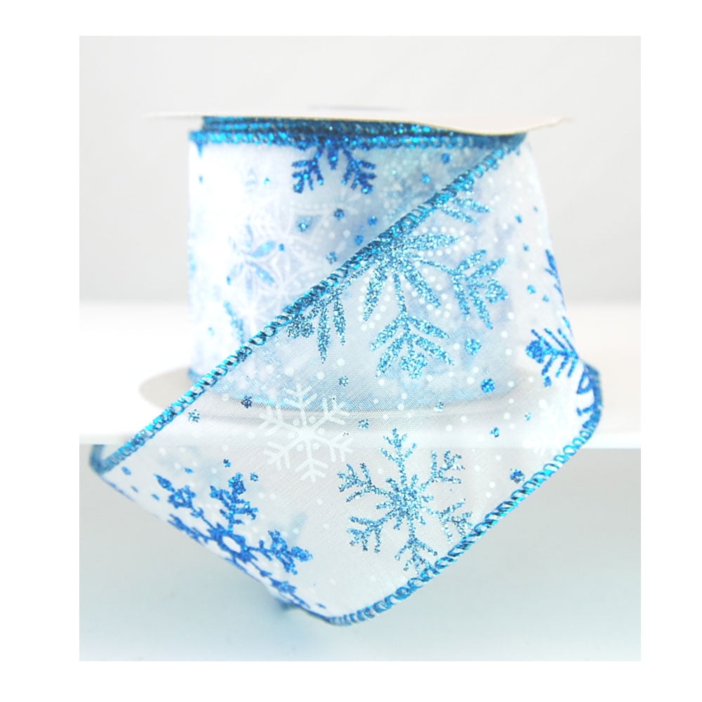 Wired Sheer Lasser White and Turquoise Glitter Snowflake Christmas ...
