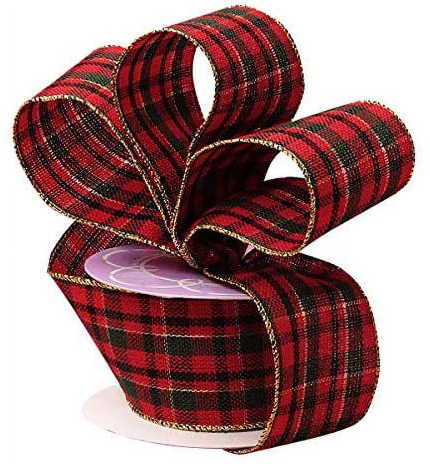 Wired Tartan Christmas Wreath Ribbon - 2 1/2" x 10 Yards, Metallic Gold ...