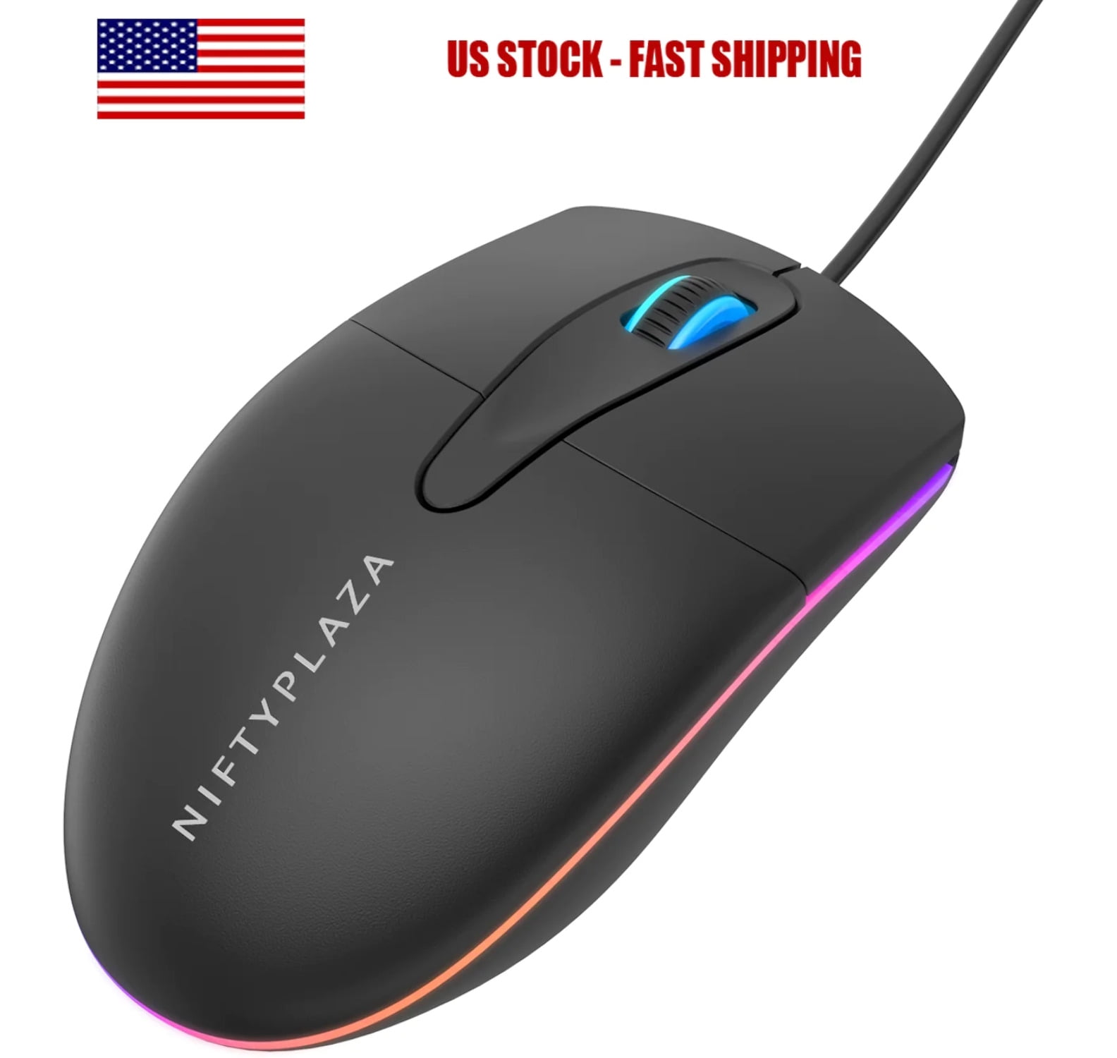 Wired USB Computer Mouse Corded Mice Black Easy Click Laptops and PCs ...