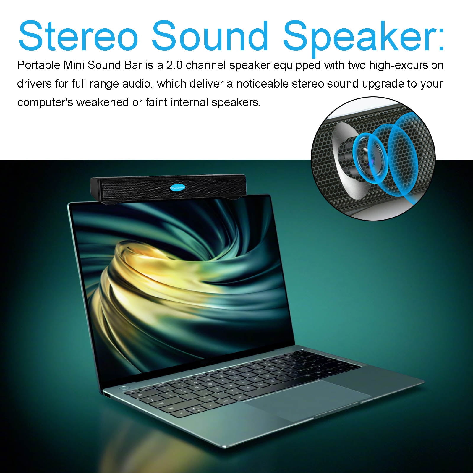 Wired USB Computer Speakers Mini Stereo Sound Bar for Desktop PC Laptop ...