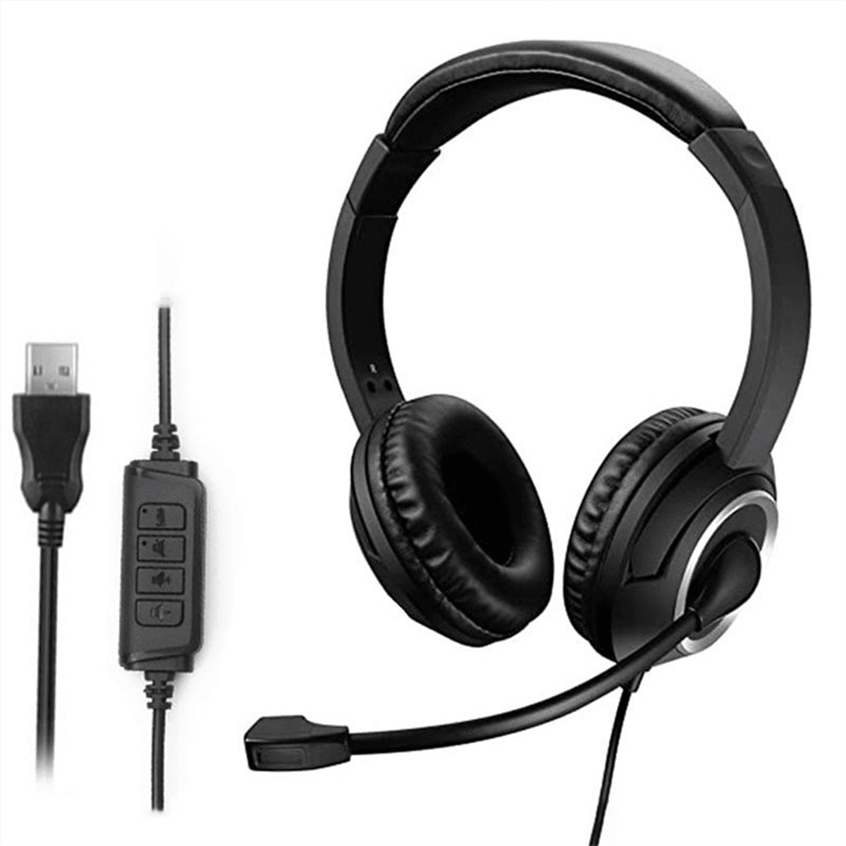 Wired USB Headset Call Center with Microphone Game Noise Canceling Over ...
