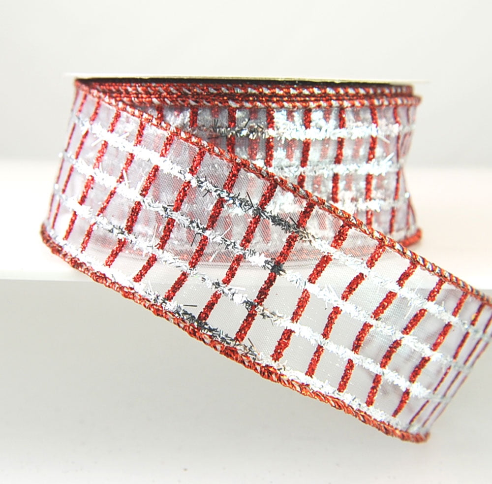 Wired Valet White and Red Glitter Sheer Christmas Ribbon 1 1/2" - 10 ...