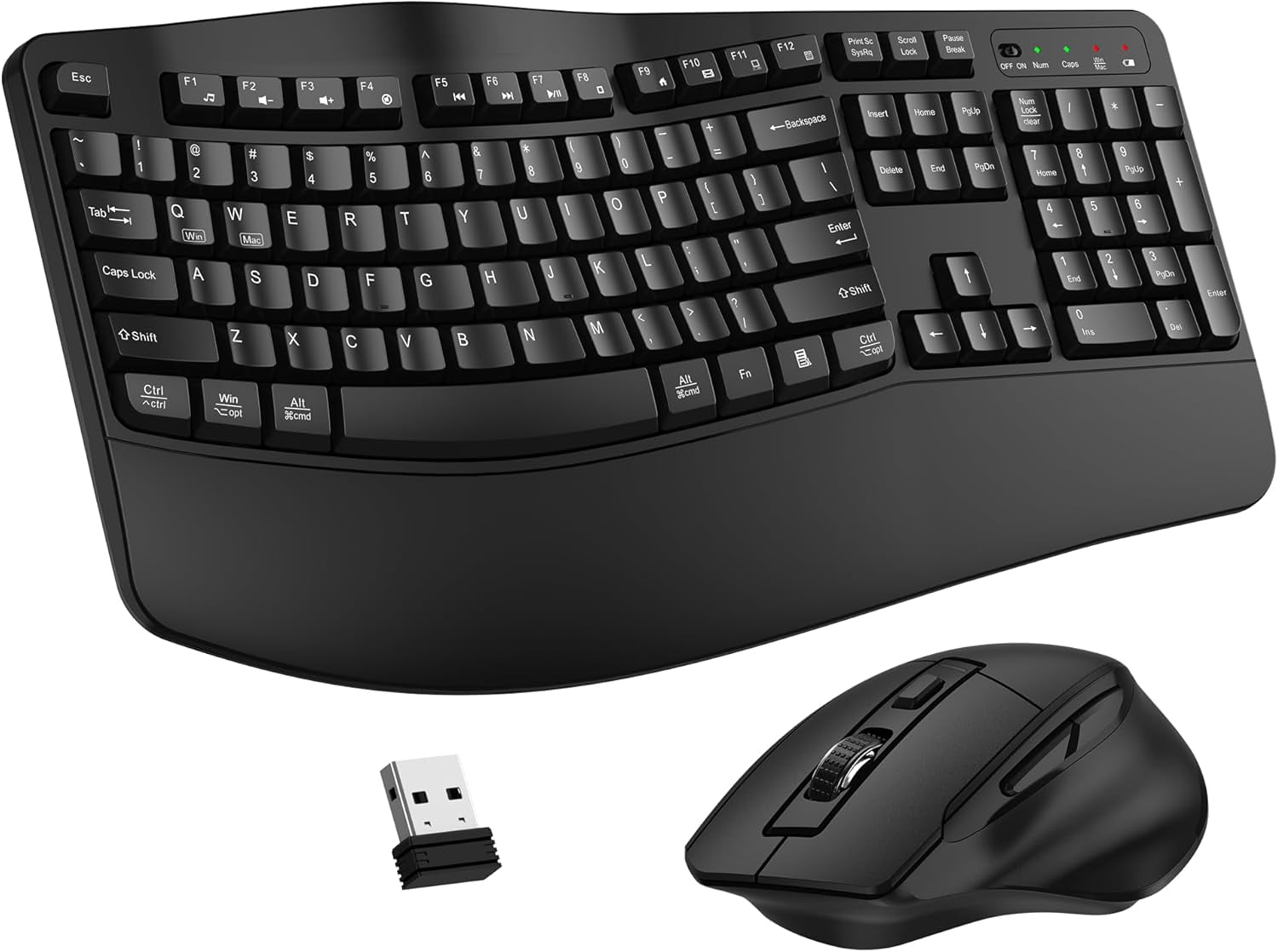 Wireess Keyboard and Mouse Combo 2.4G Fu Size Wave Keys Ergonomic ...