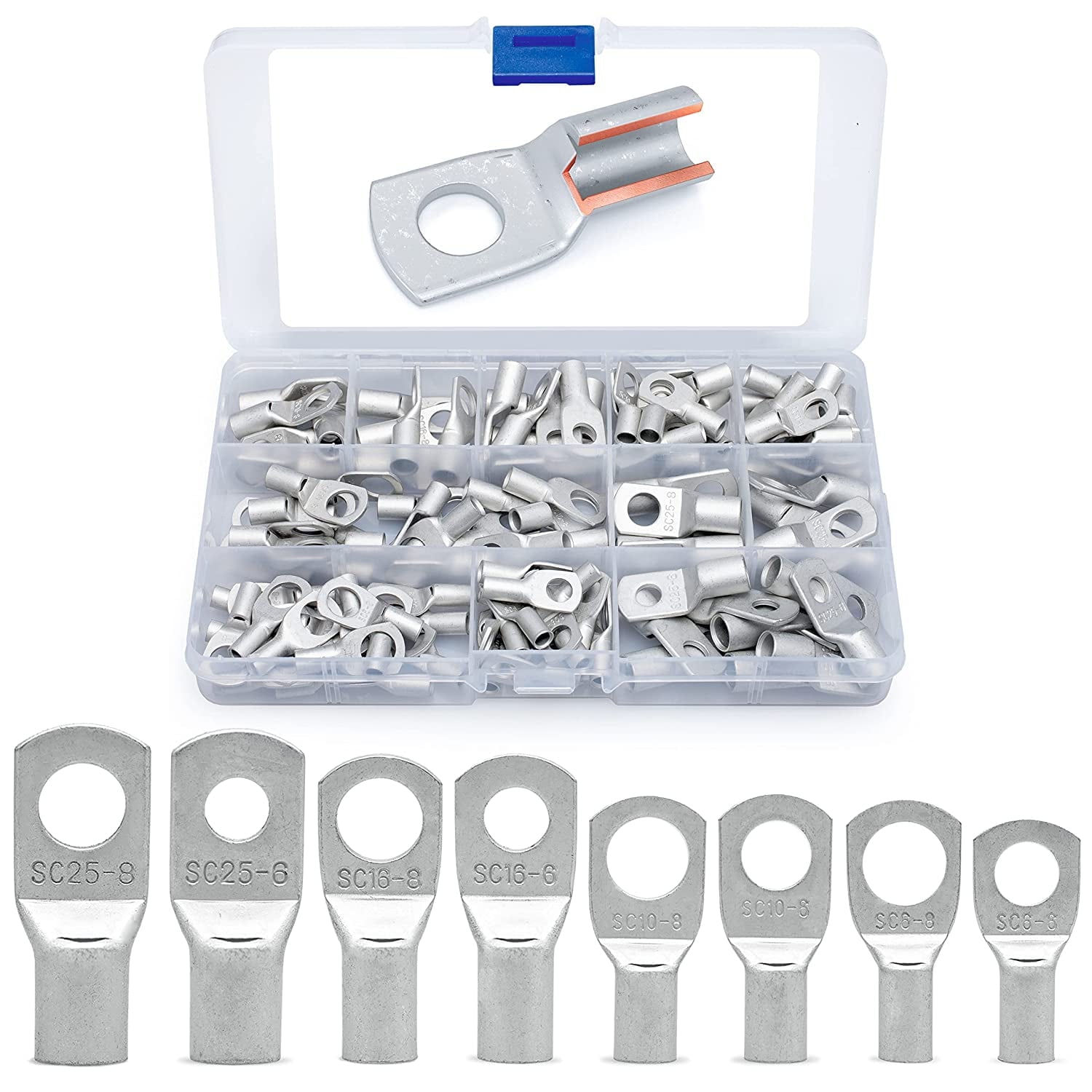 Wirefy 120pcs Tinned Copper Wire Lugs Kit - Battery Lugs 10-4 Gauge ...