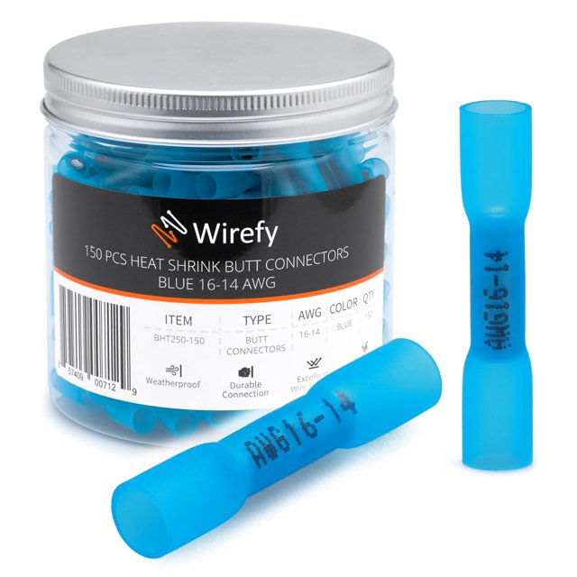 Wirefy 150 PCS Heat Shrink Butt Connectors Blue 16-14 AWG - Marine Grade Butt Connectors - Wire ...