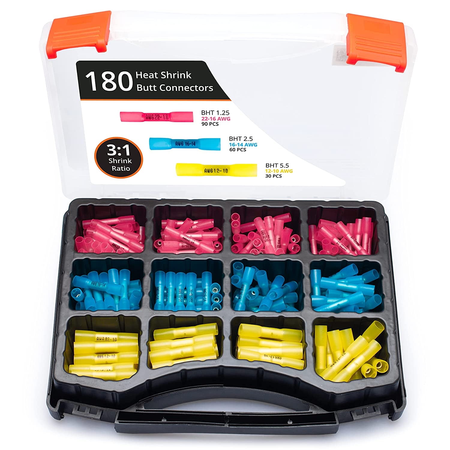 Wirefy 180 PCS Heat Shrink Butt Connectors Kit - Marine Grade Wire Butt ...
