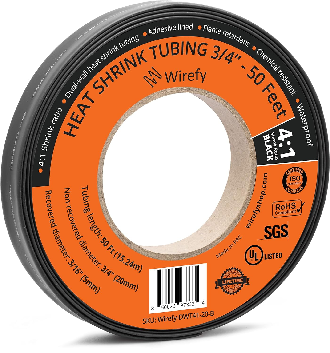 Wirefy 3/4" Black Heat Shrink Tubing - Adhesive-Lined Industrial Cable Cover - 50ft Roll ...