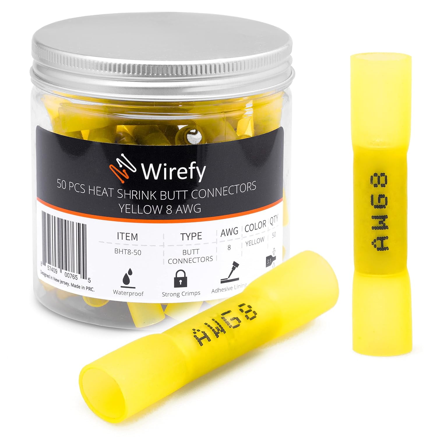 Wirefy 50 PCS Heat Shrink Butt Connectors - Yellow 8 AWG - Larger ...