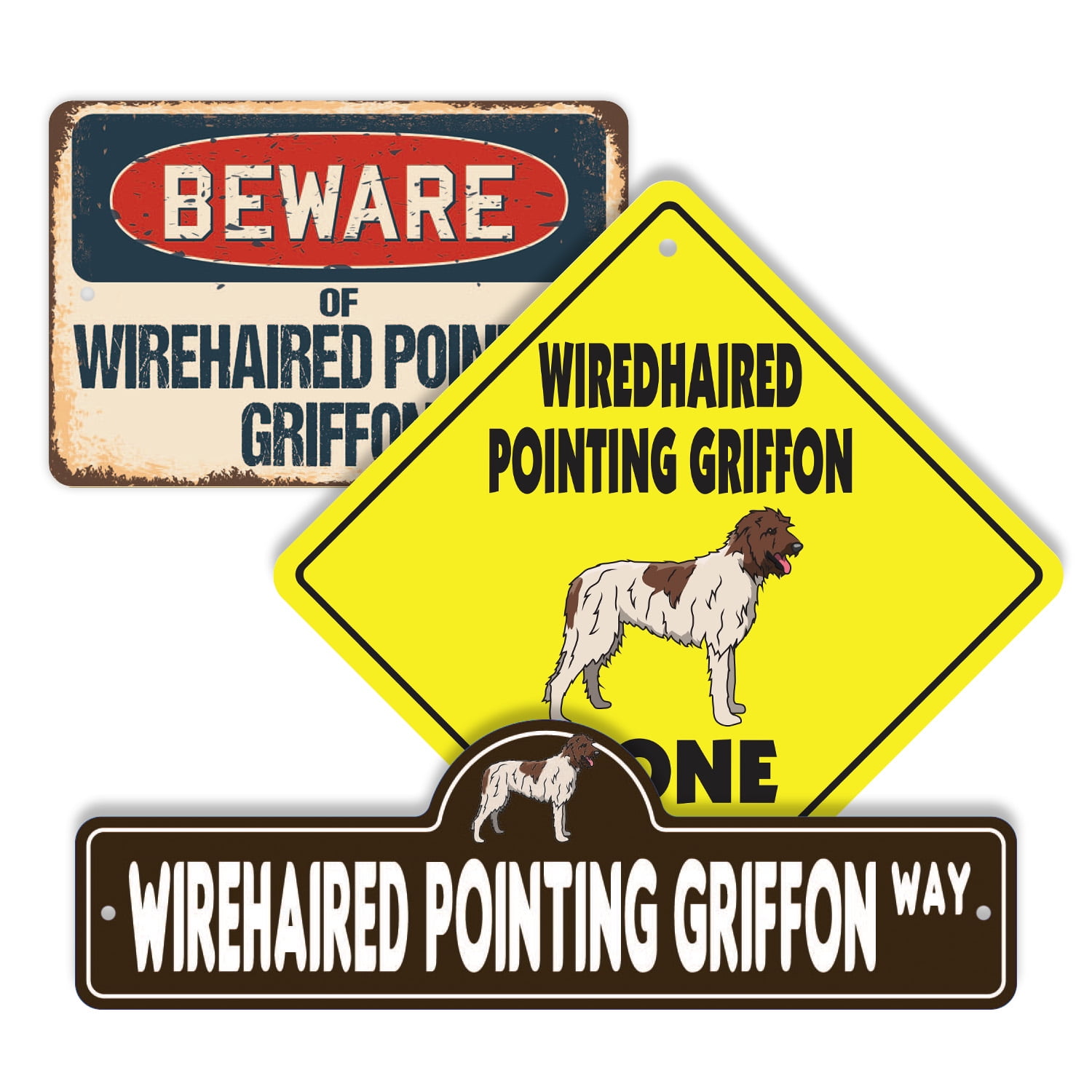 Wirehaired Pointing Griffon (3 Pack) Plastic Street Sign Crossing Sign ...