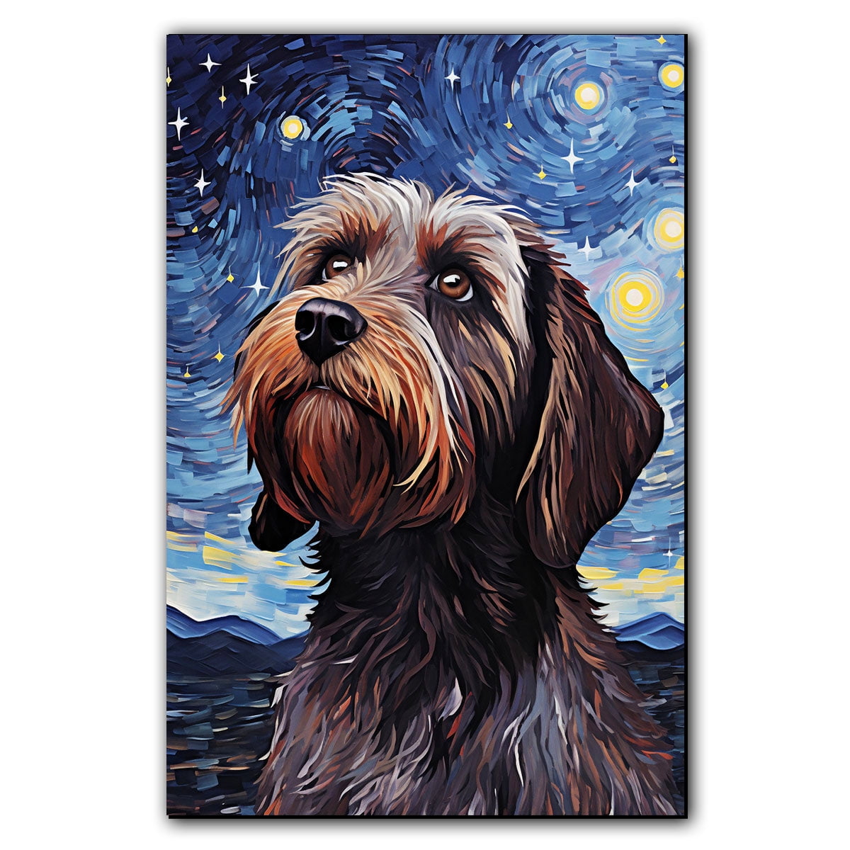 Wirehaired Pointing Griffon Art Starry Night Canvas Print of Van Gogh ...