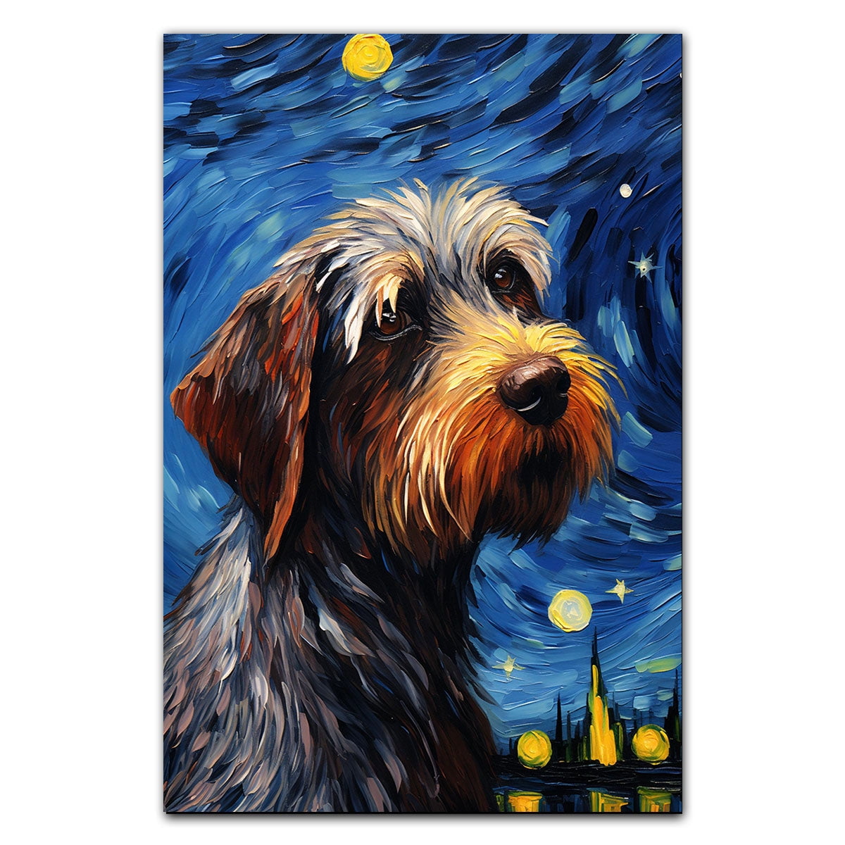 Wirehaired Pointing Griffon Dog Art Canvas, Starry Night Van Gogh Oil ...