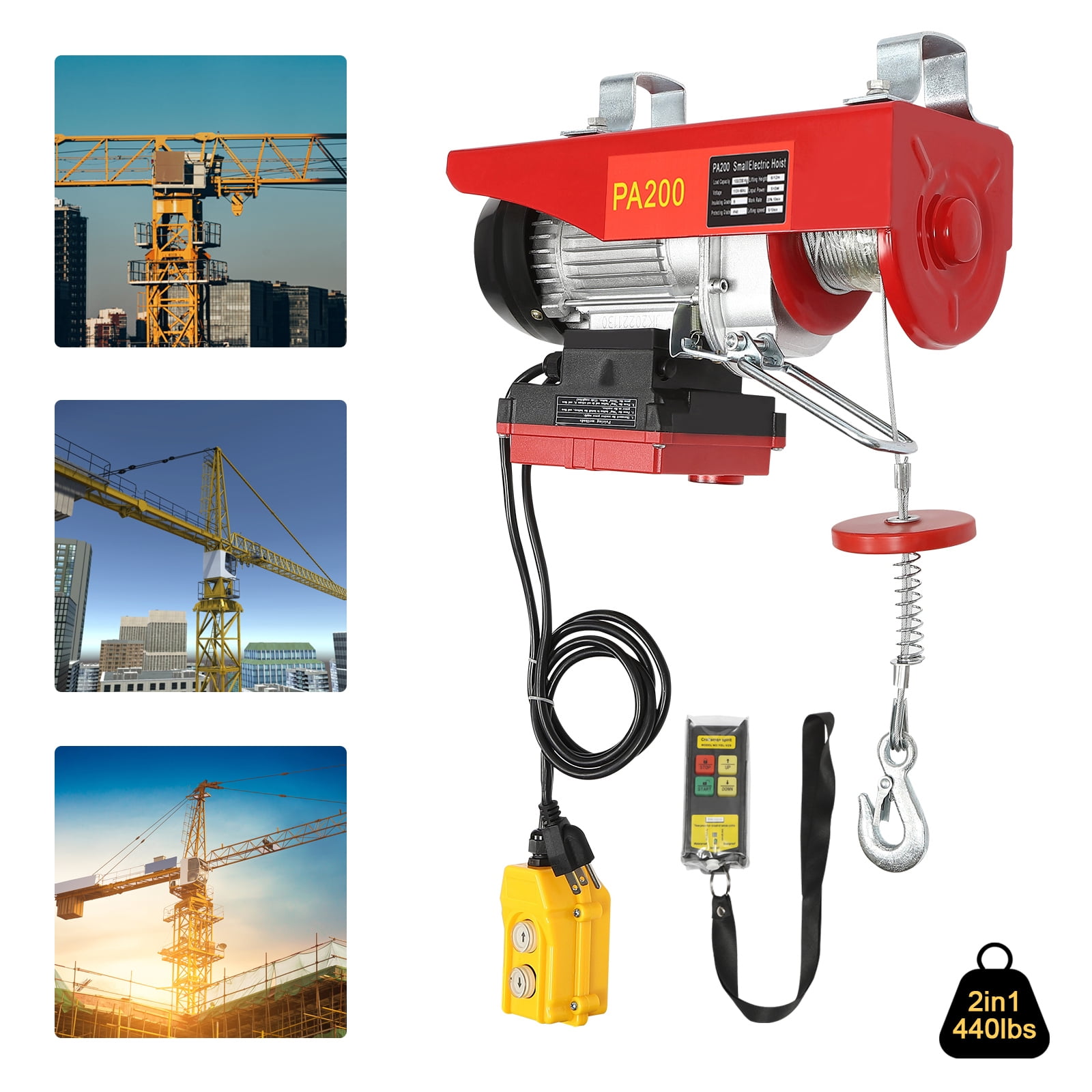 Wireless 2in1 Electric Hoist with 440 LBS Capacity, Remote Control ...