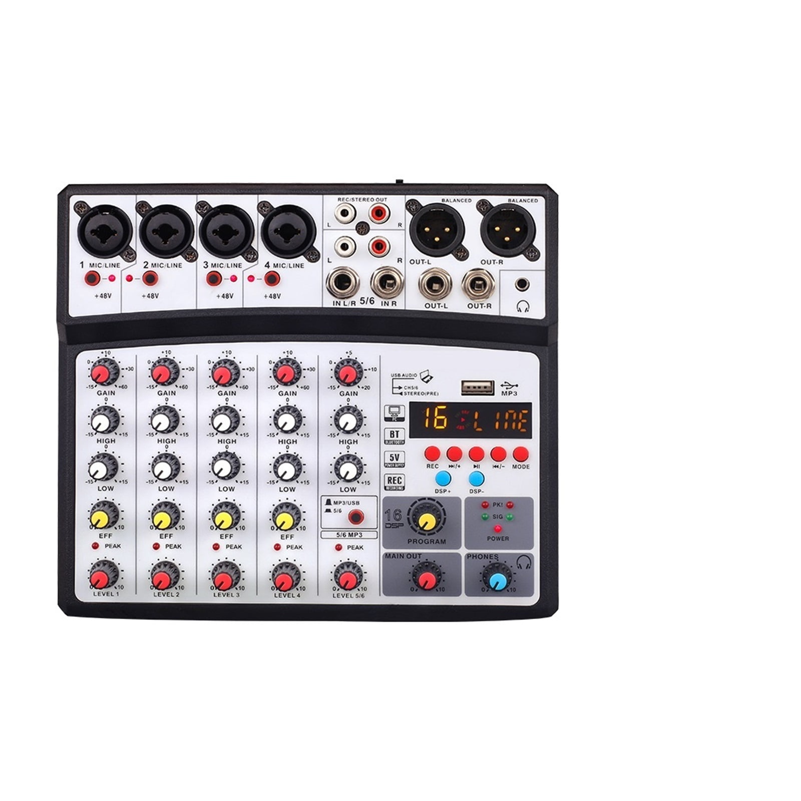 Wireless 6 Channel Audio Mixer Portable Mixing Console USB Interface Sound Card With 16 DSP Echo ...