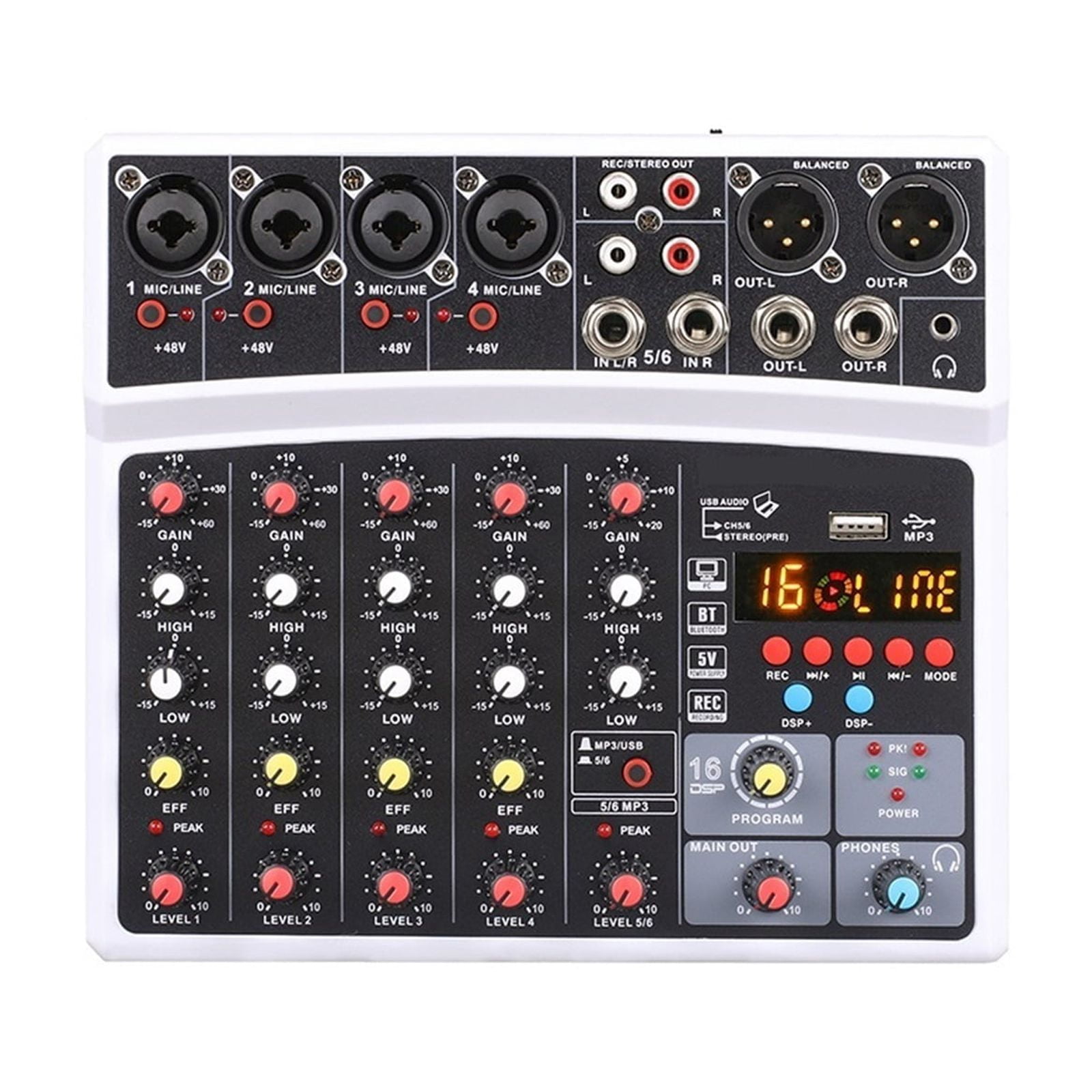 Wireless 6 Channel Audio Mixer Portable Mixing Console USB Interface ...