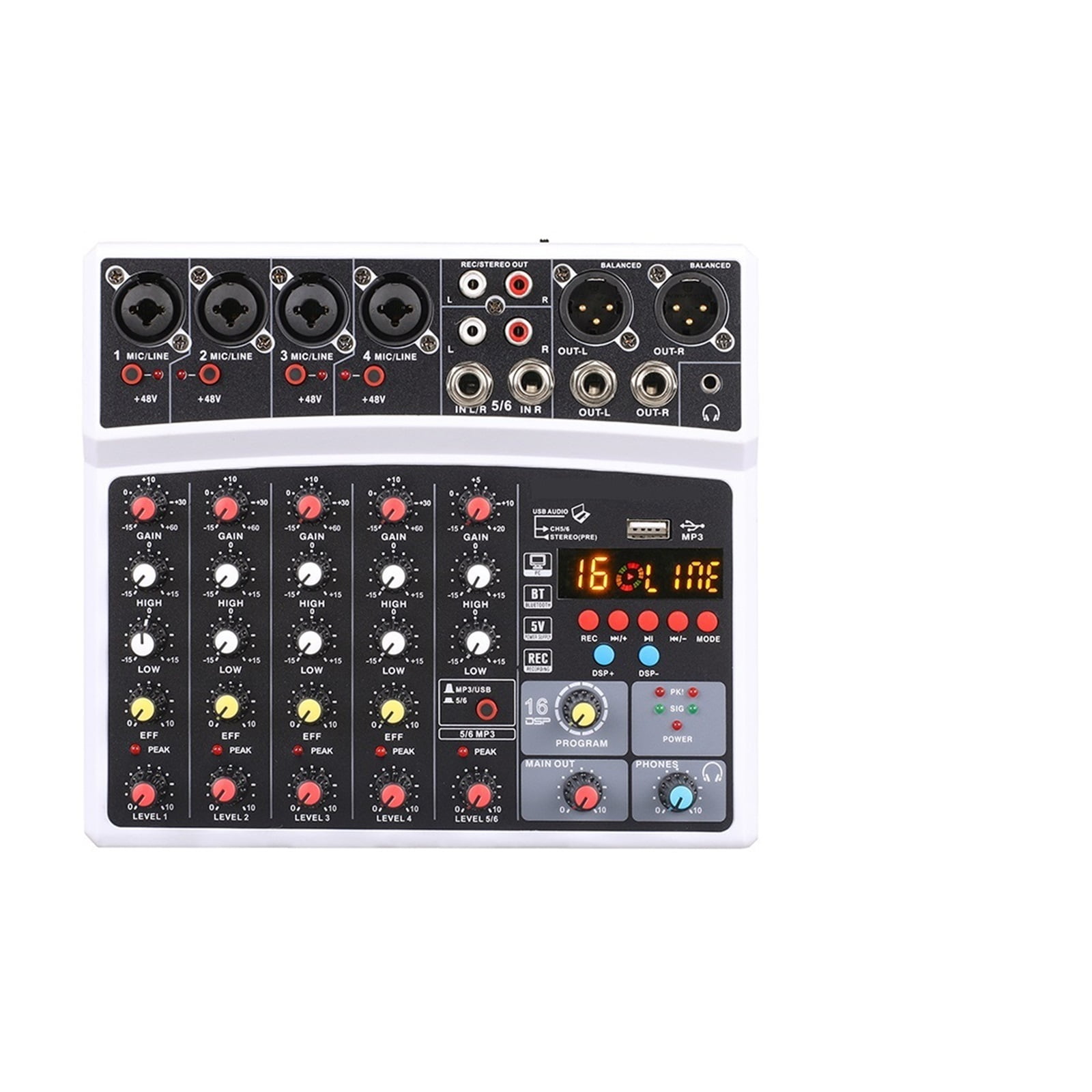 Wireless 6 Channel Audio Mixer Portable Mixing Console USB Interface Sound Card With 16 DSP Echo ...