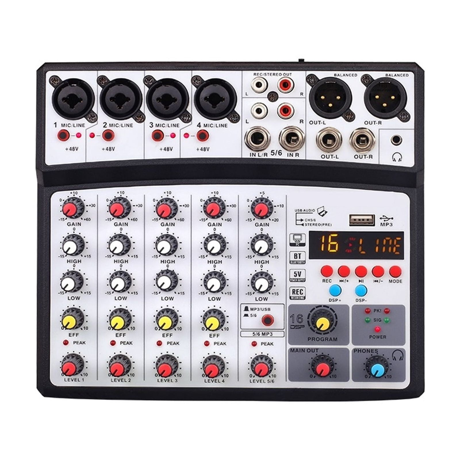 Wireless 6 Channel Audio Mixer Portable Mixing Console USB Interface ...