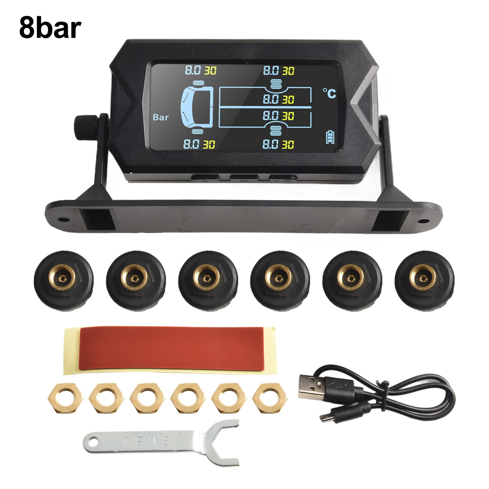 Wireless 6 External Sensors Solar TPMS LCD Car Tire Pressure Monitoring ...