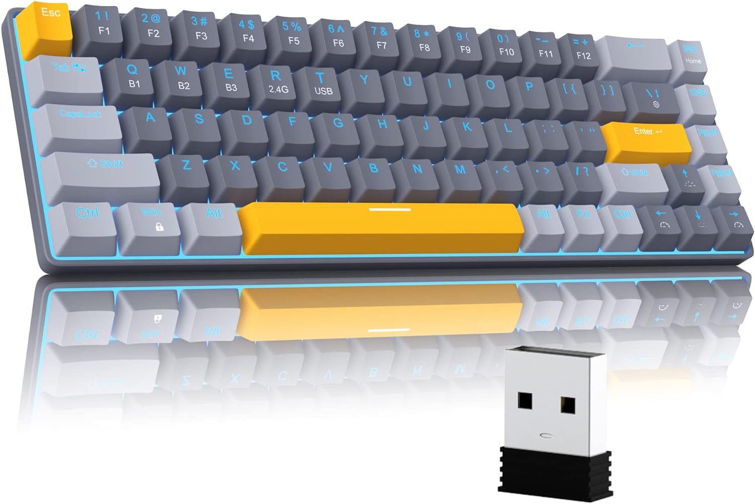 Wireless 60% Mechanical Gaming Keyboard, 3 Connection Mode Keyboard ...