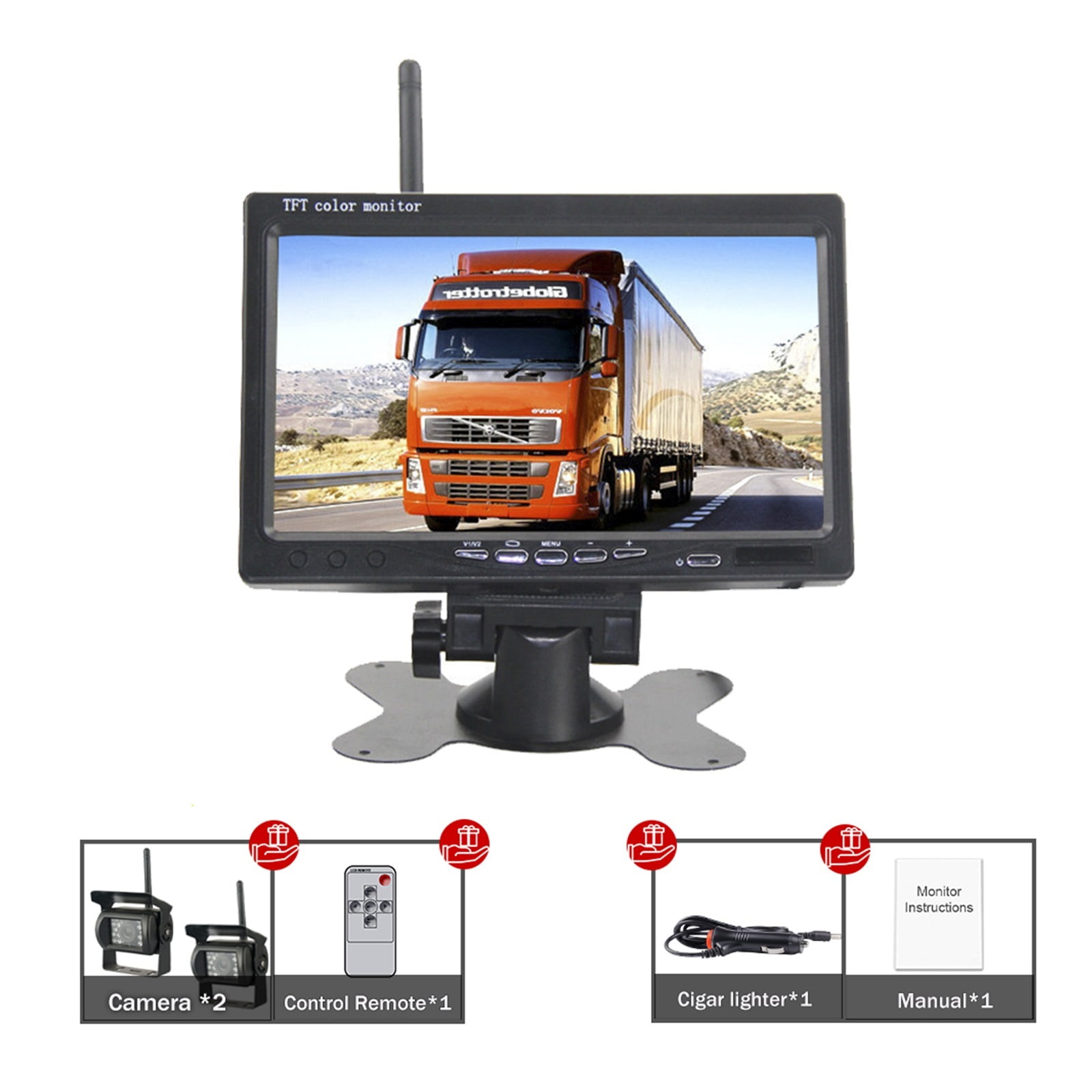 Wireless 7 Inch Car Monitor Screen Rear View Camera For Truck Bus RV ...