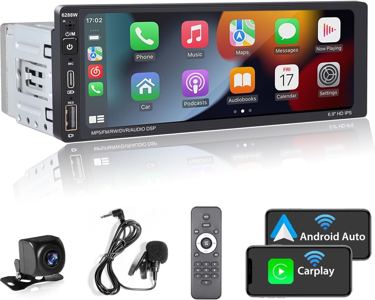 [Wireless] Alondy Single Din Car Stereo,Compatible with Wireless Apple CarPlay Android Auto,Type ...