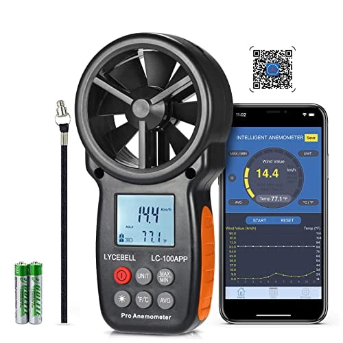 Wireless Anemometer with APP Bluetooth, Digital Handheld Wind Speed CFM ...