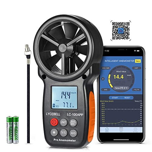 Wireless Anemometer with APP Bluetooth, Digital Handheld Wind Speed CFM ...