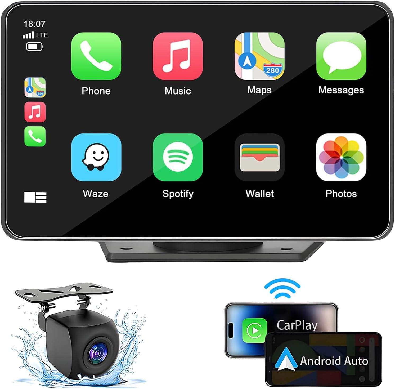 Wireless Apple CarPlay and Android Auto for Car, 7" HD Touch Screen Car Audio System with ...