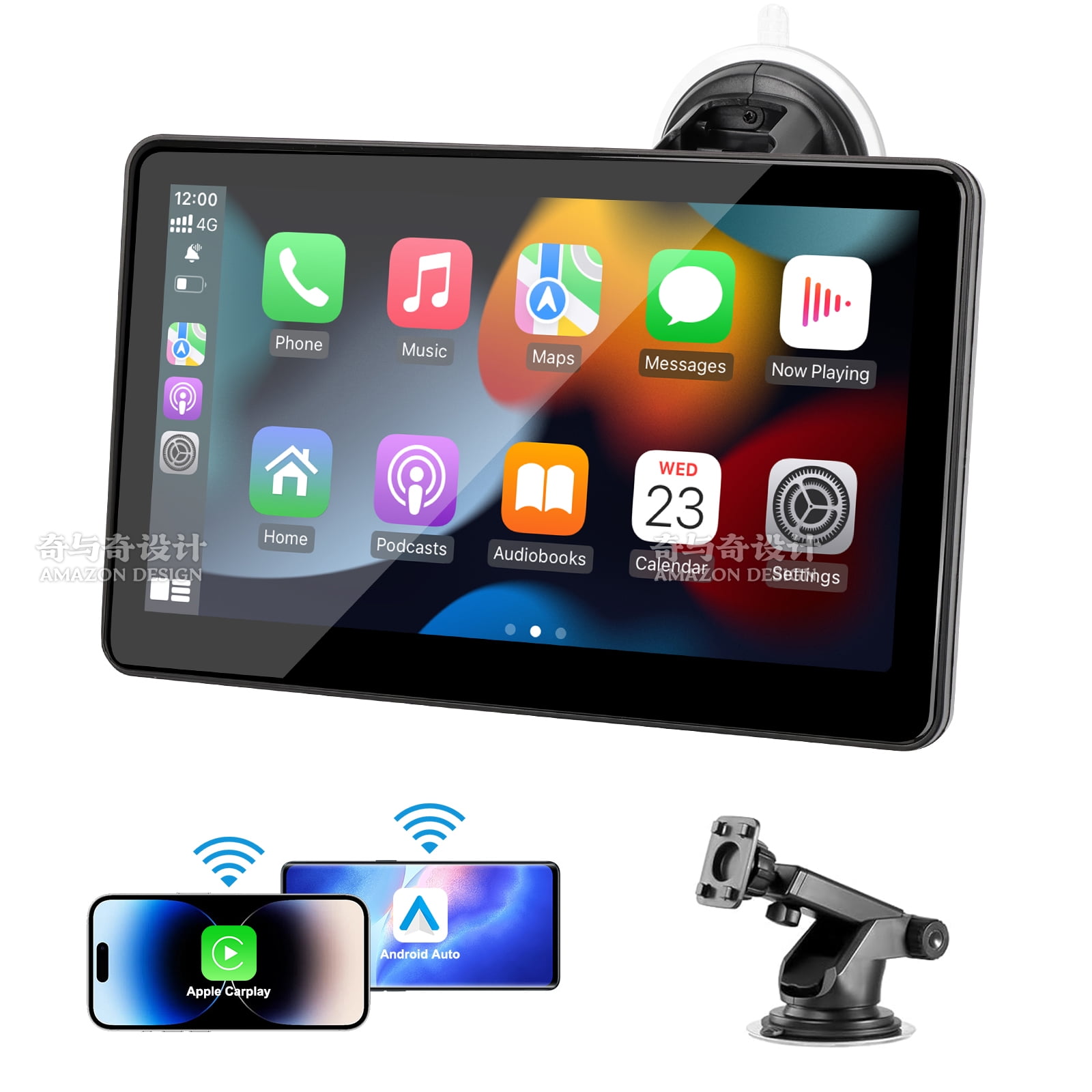 Wireless Apple Carplay Screen for Car, 7" HD Touch Screen Portable Car ...