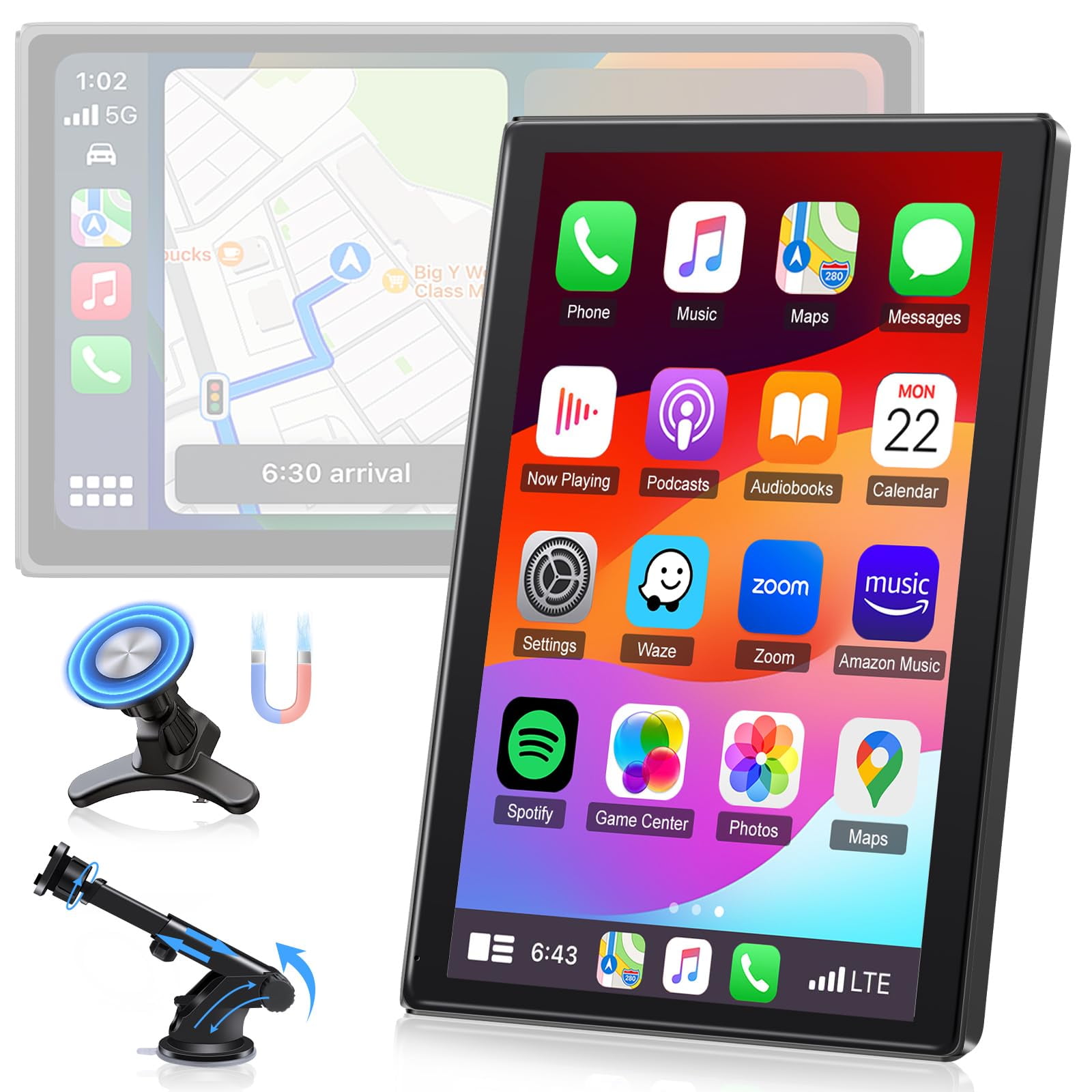 Wireless Apple Carplay Screen for Car 7" Portable Auto Car Stereo with ...