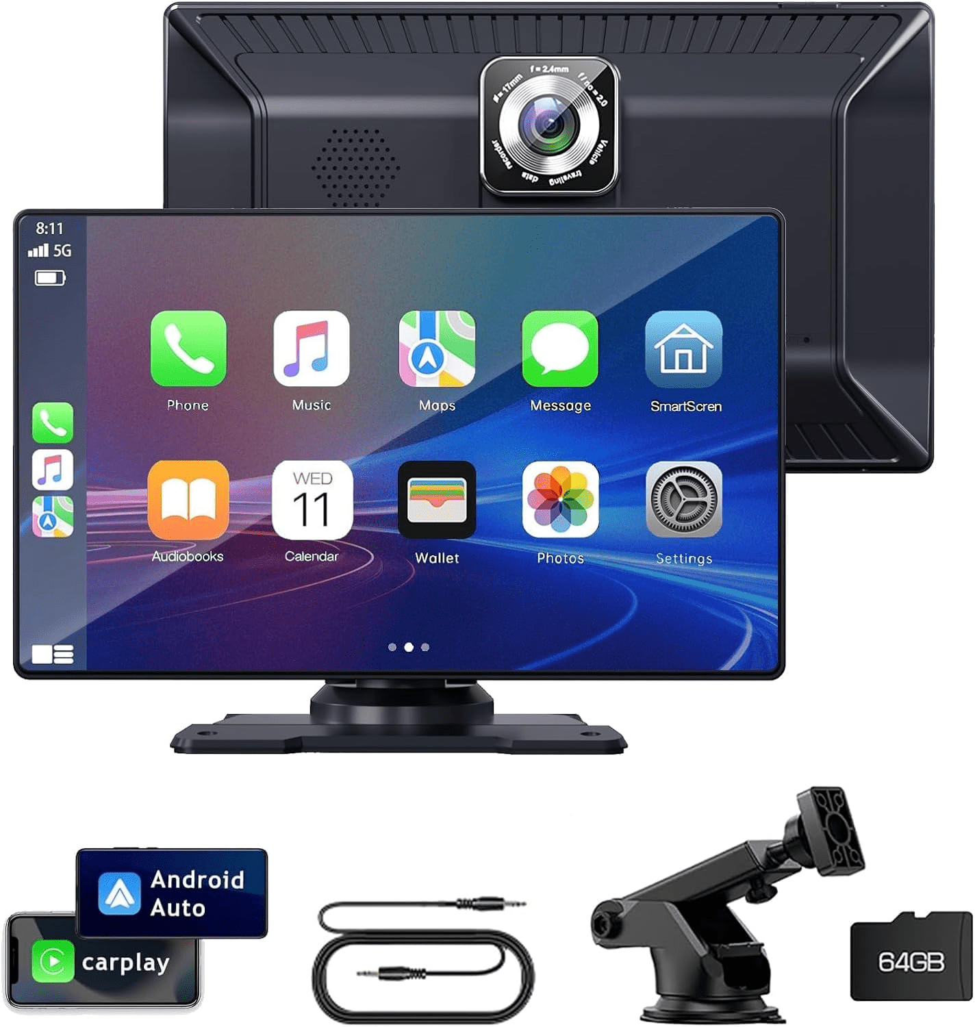 Wireless Apple Carplay Screen, Portable 9'' Touch Screen Android Auto ...