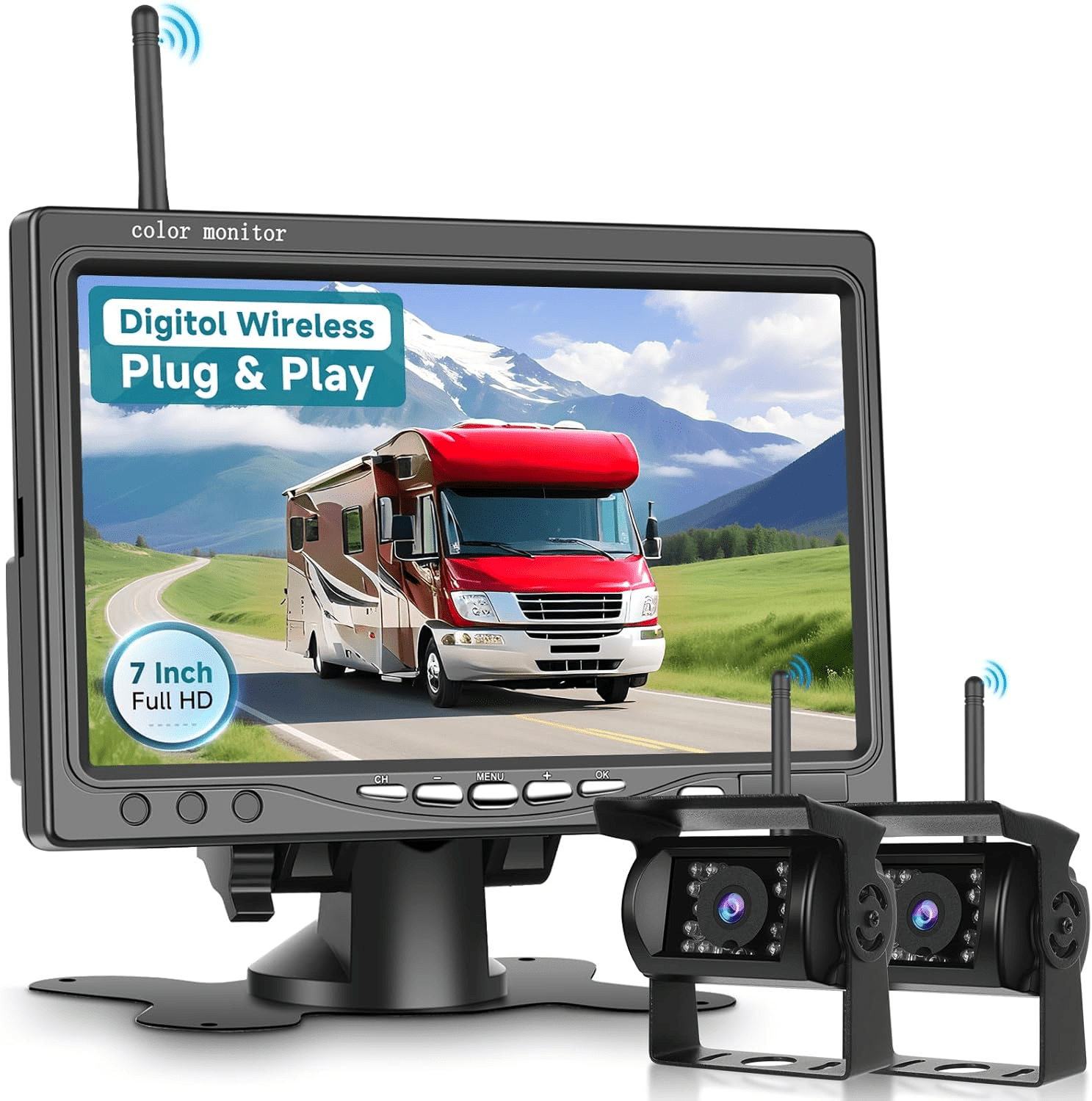Wireless Backup Camera Kit, Reverse Camera with 7 Inch 1080P IPS ...