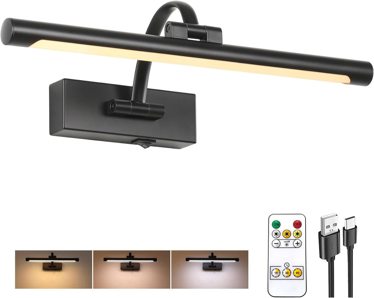 Wireless Battery Operated Picture Light,Rechargeable Wall Light with ...