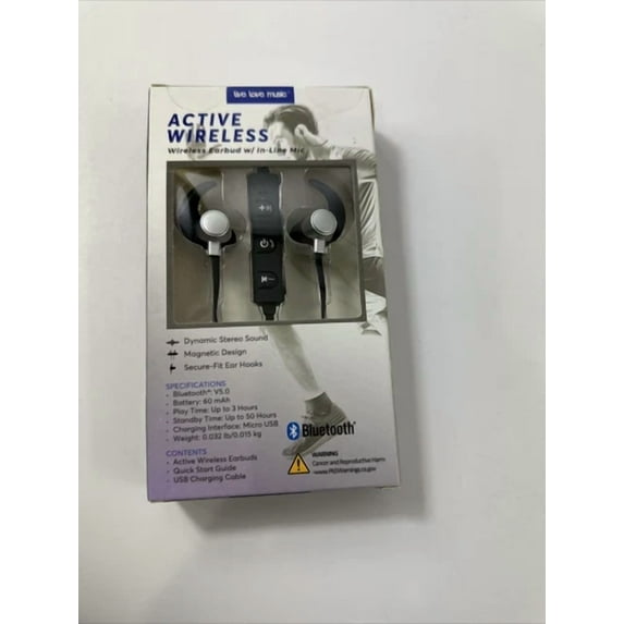 Wireless Black Earbuds In Line Mic Bluetooth Dynamic Stereo Ear Hooks ...
