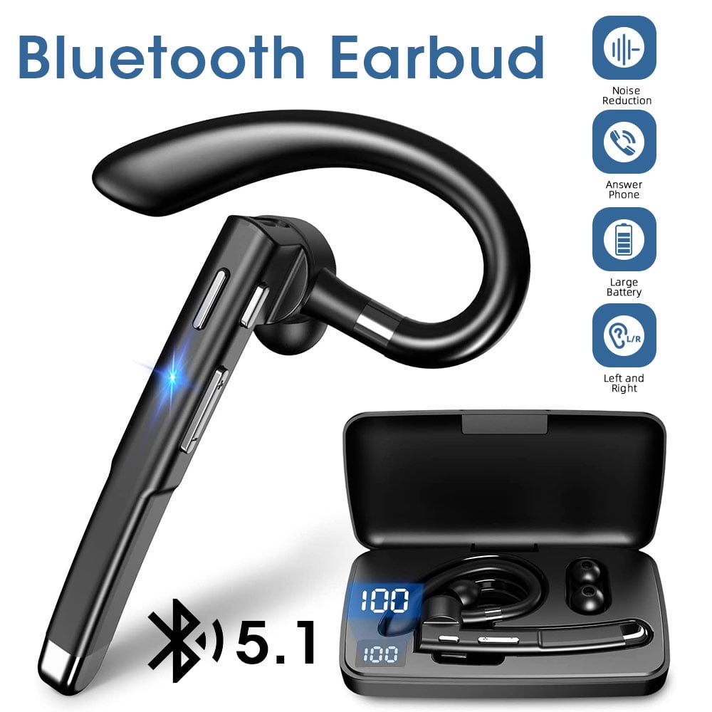 Wireless Bluetooth 5.1 Single Ear Headphones, Call Hands-Free Dual Mic ...