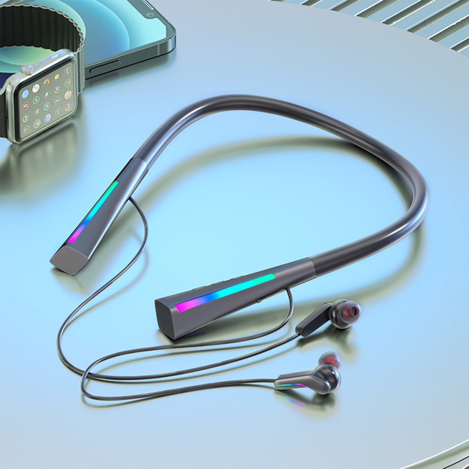 Wireless Bluetooth 5.3 Headset, Neckband Earbuds with RGB Atmosphere ...