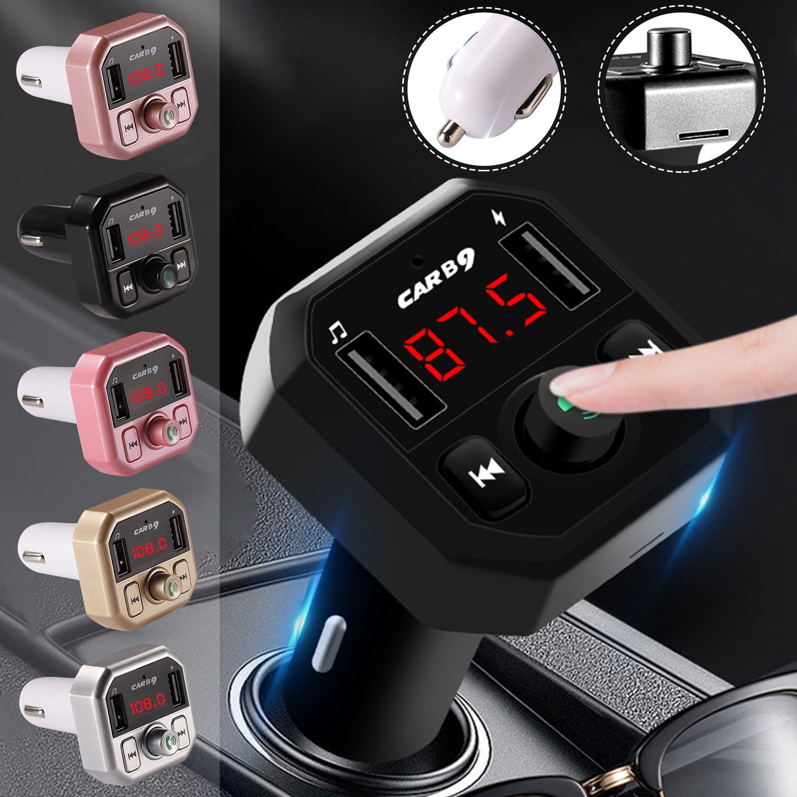 Wireless Bluetooth Adapter, Fast USB QC3.1 Charger, Hands-Free FM ...