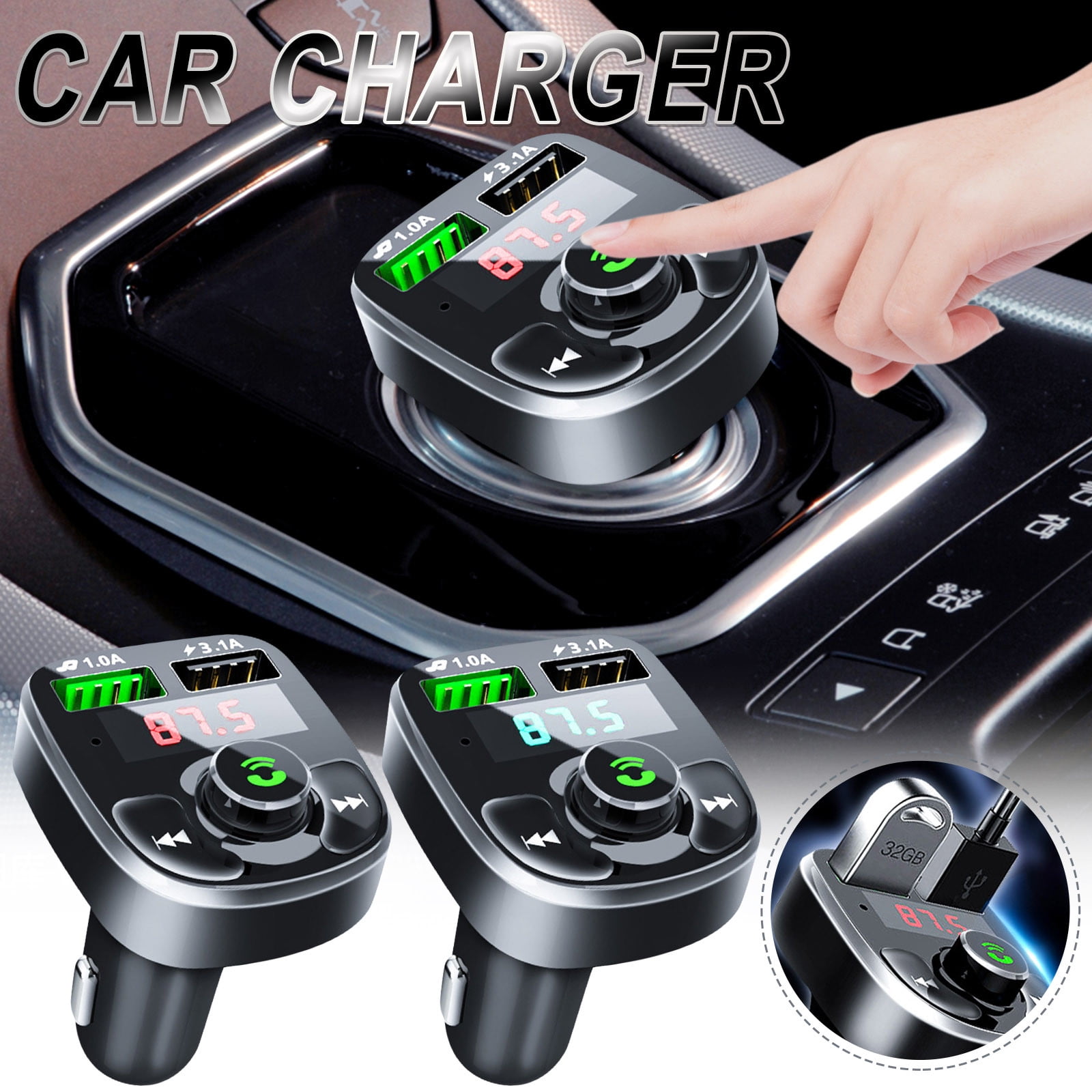 Wireless Bluetooth Adapter, QC3.0 Fast Charger, Hands-Free FM ...