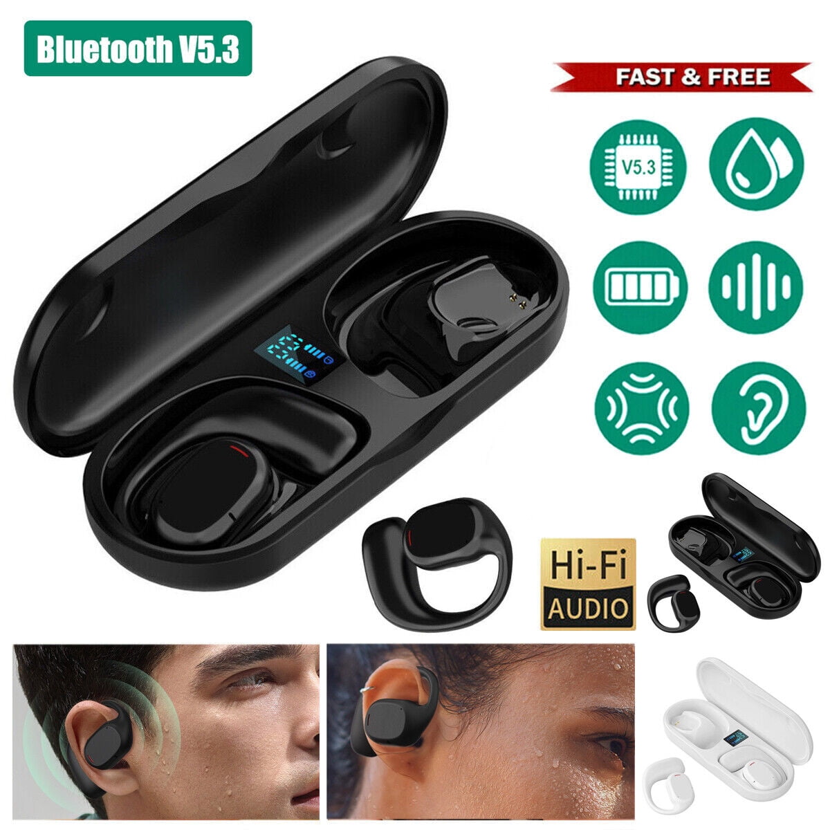Wireless Bluetooth Earphones Sports Headphones Ear Hook Running Earbuds ...