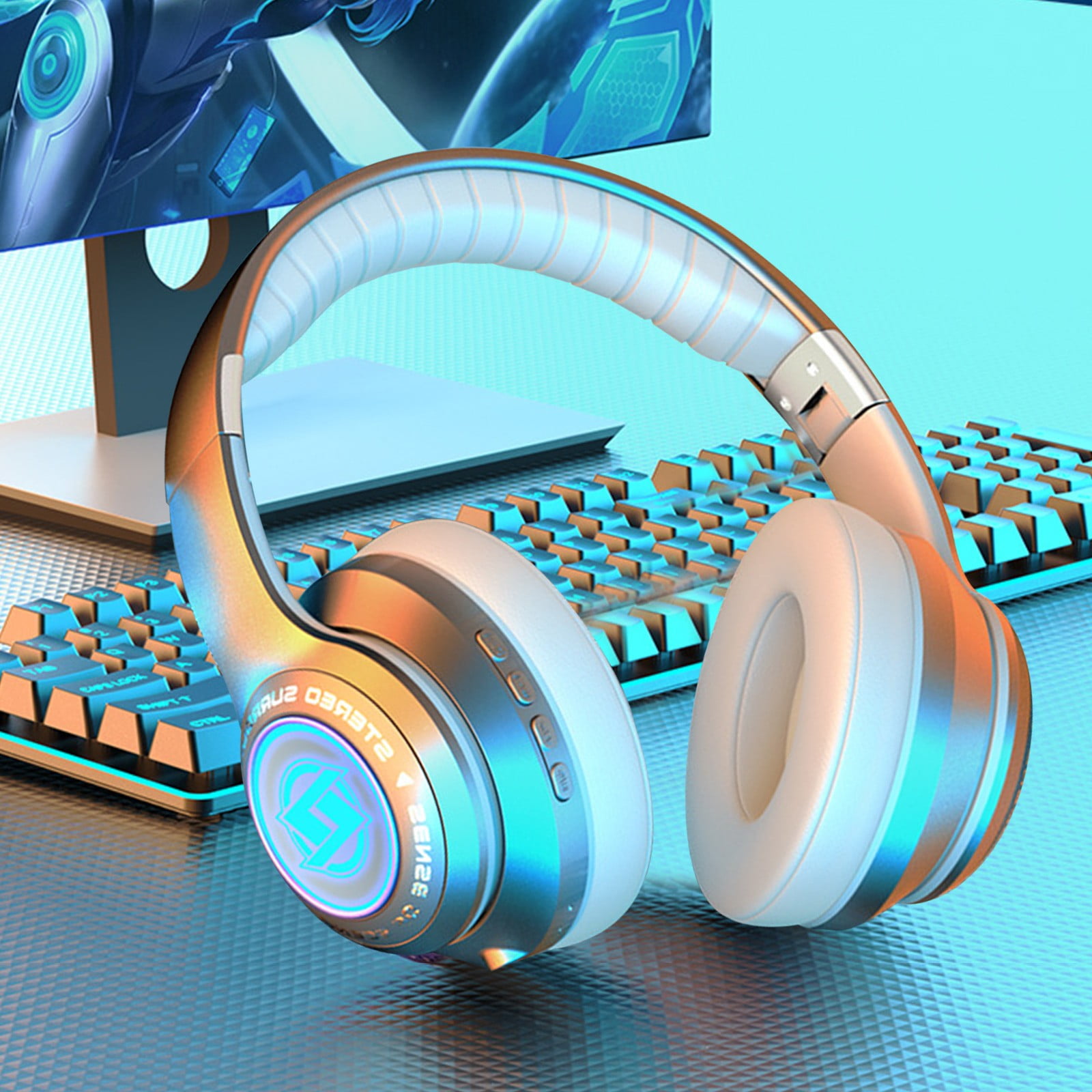Wireless Bluetooth Headphones Over-Ear – RGB Lights, Mic, 8 Hours ...