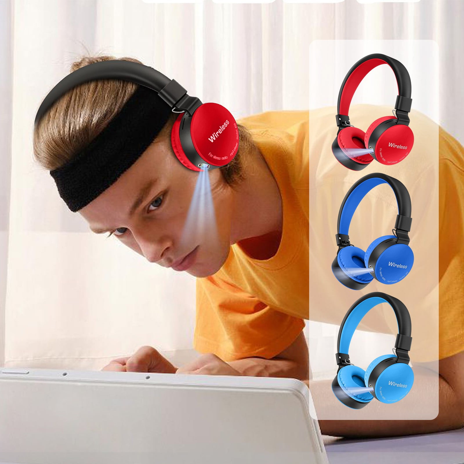 Wireless Bluetooth Headphones Over Ear With Light And Mic 8 Hours Of ...