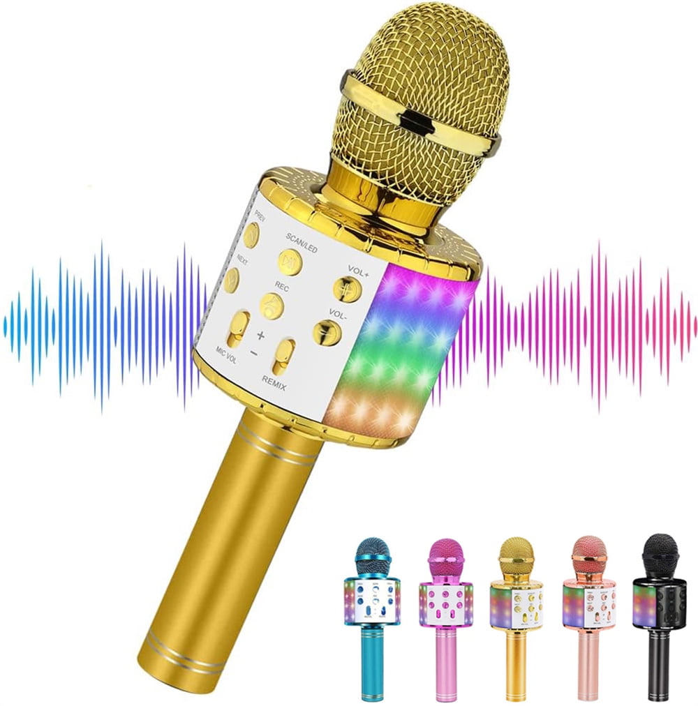 Wireless Bluetooth Karaoke Microphone with LED Lights , 5-in-1 Portable ...