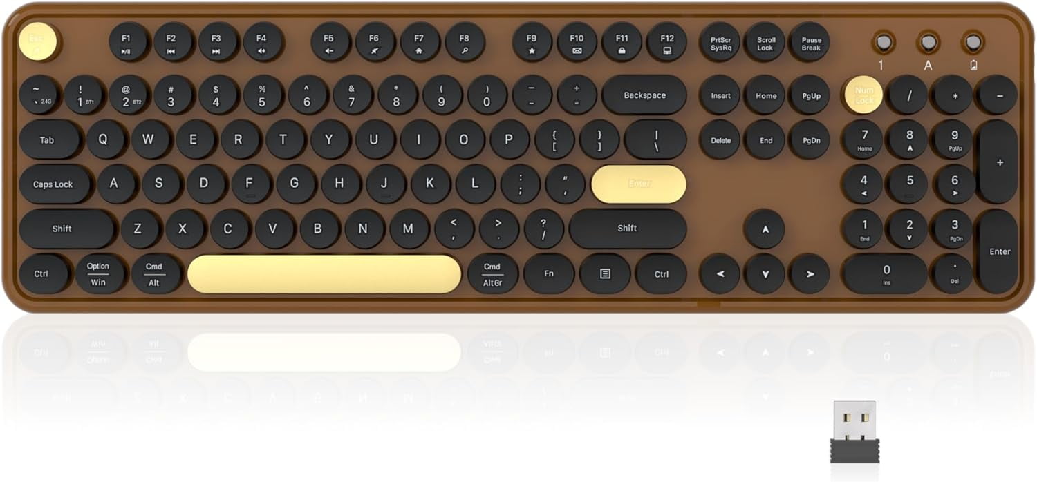 Wireless Bluetooth Keyboard, Retro Typewriter Style Keyboard, Full-Size ...