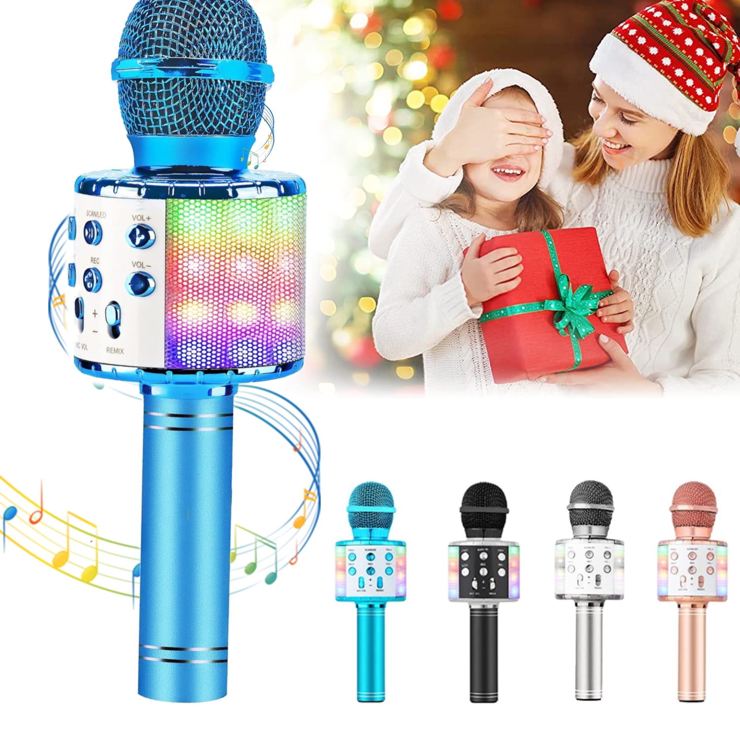 Wireless Bluetooth Microphone, 4 in 1 Handheld Karaoke Microphone with ...