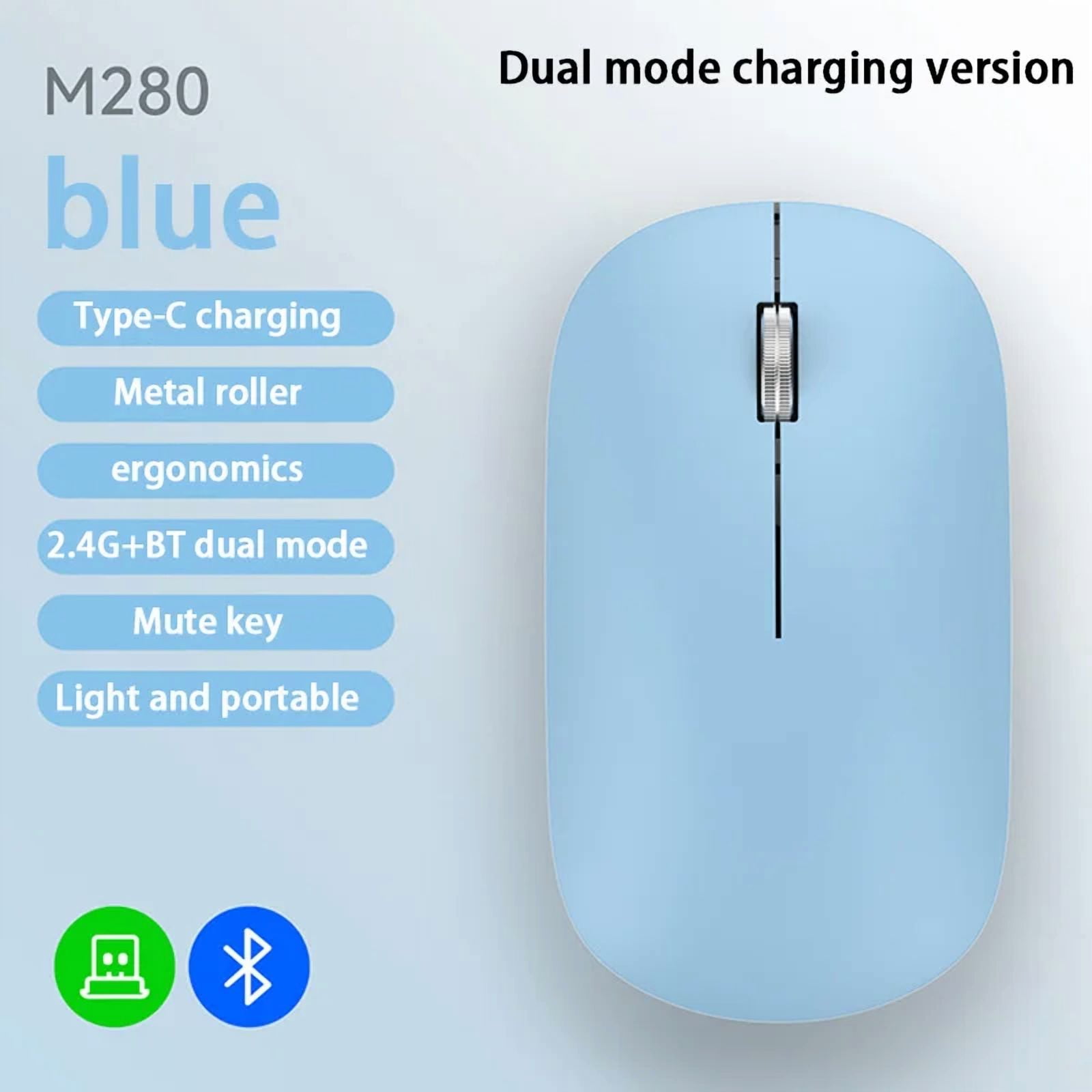 Wireless Bluetooth Mouse Dual Mode DPI Adjustable 2.4G Type-C ...