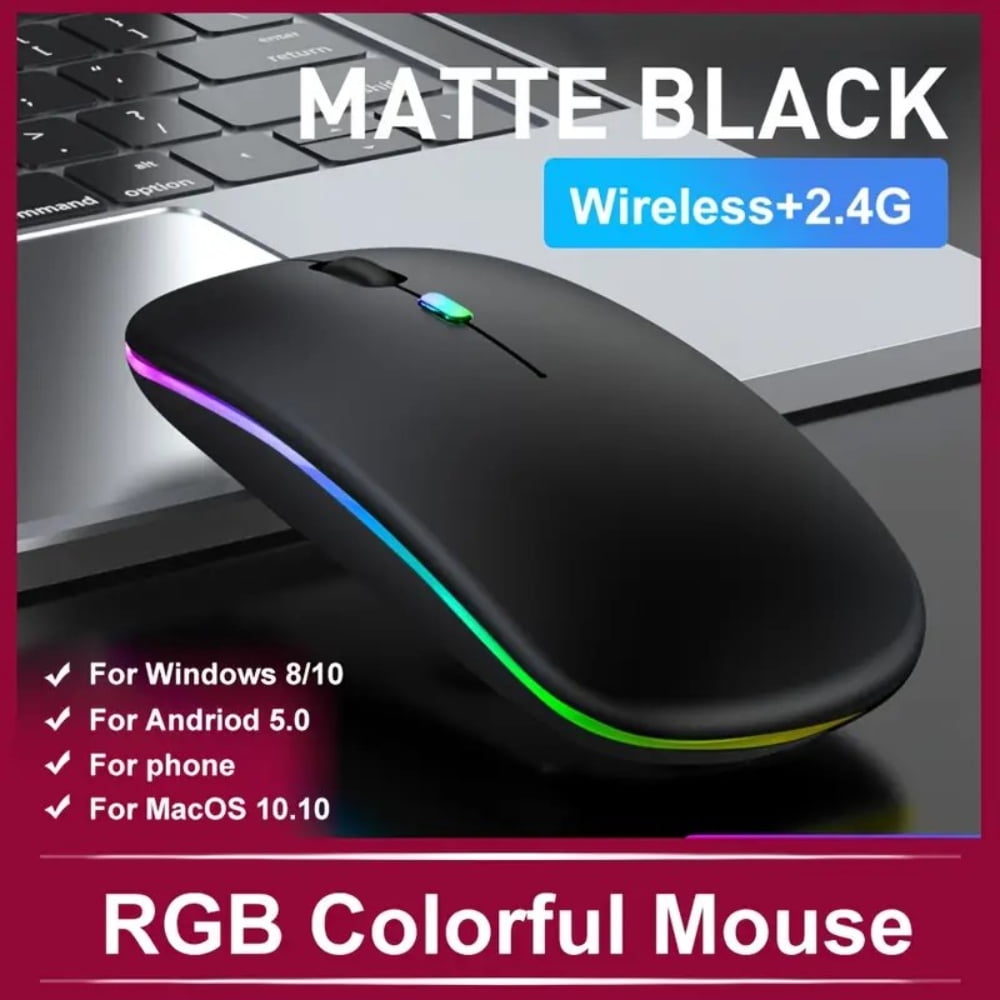 Wireless Bluetooth Mouse Rechargeable Laptop Mice with LED Lights Silent Slim Use(BT5.2 and 2.4G ...
