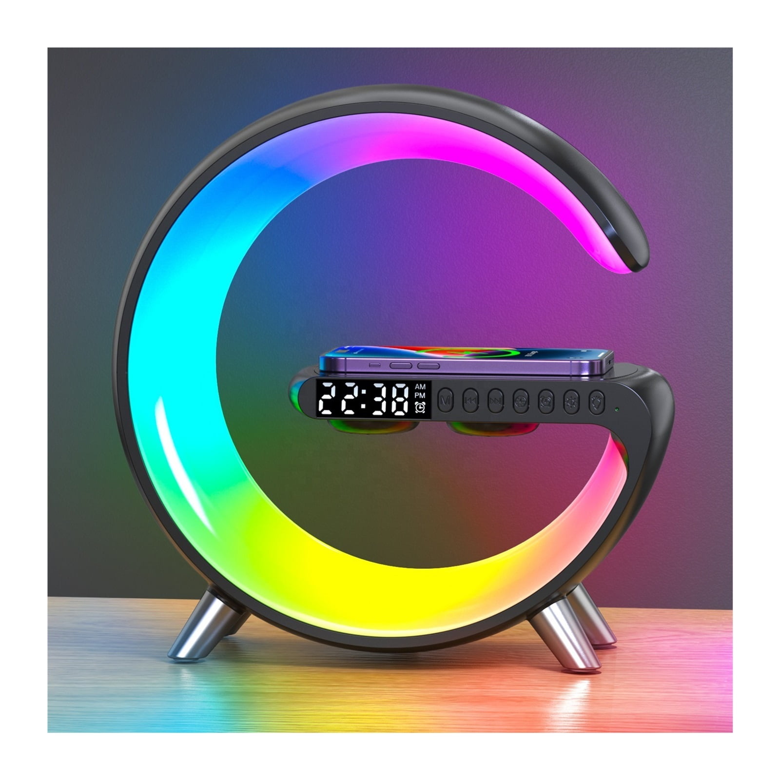 Wireless Bluetooth Speaker, Color Ambient Light Digital Clock Multi ...