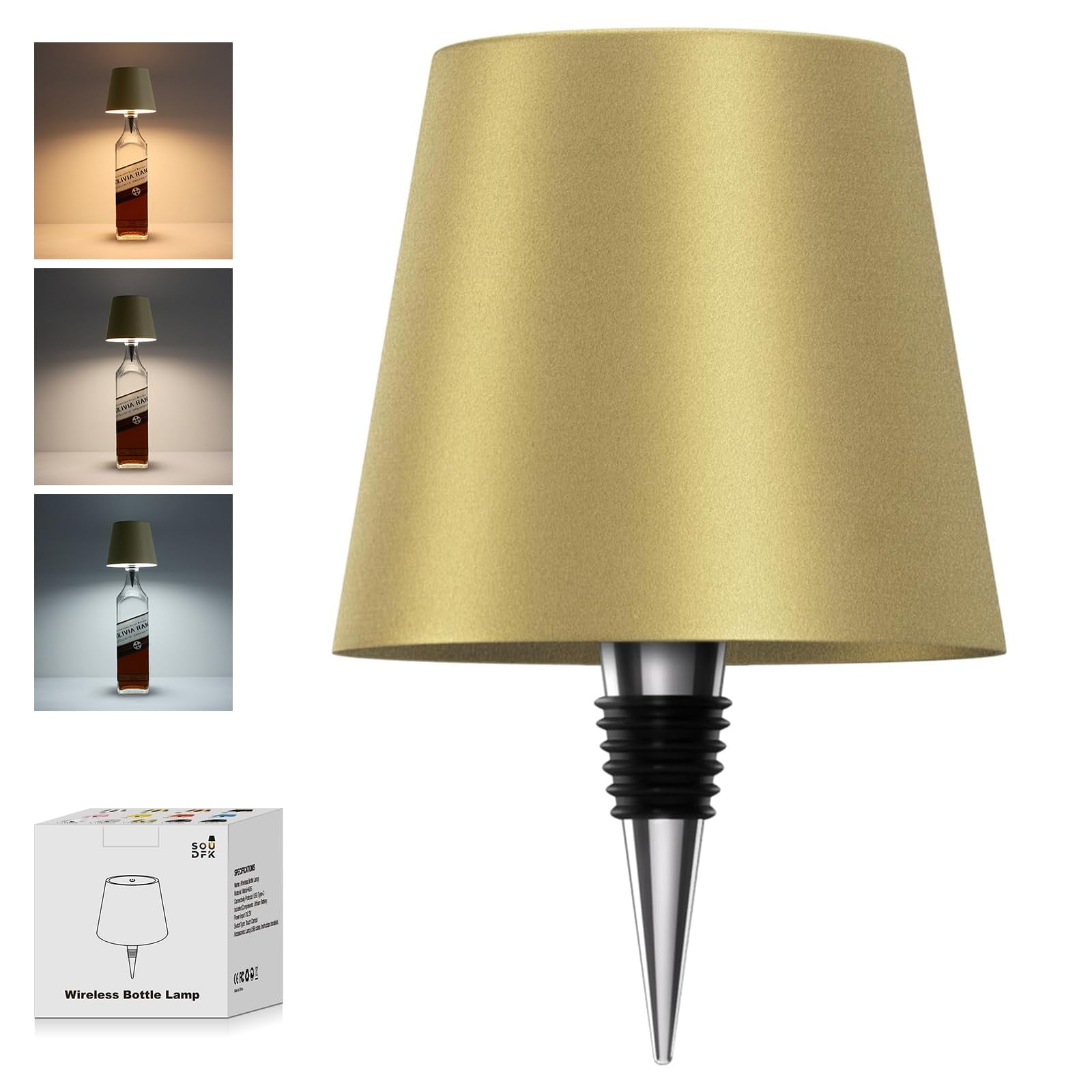 Wireless Bottle Lamp, 2024 New Rechargeable Wine Bottle Lamp, 3 Color ...