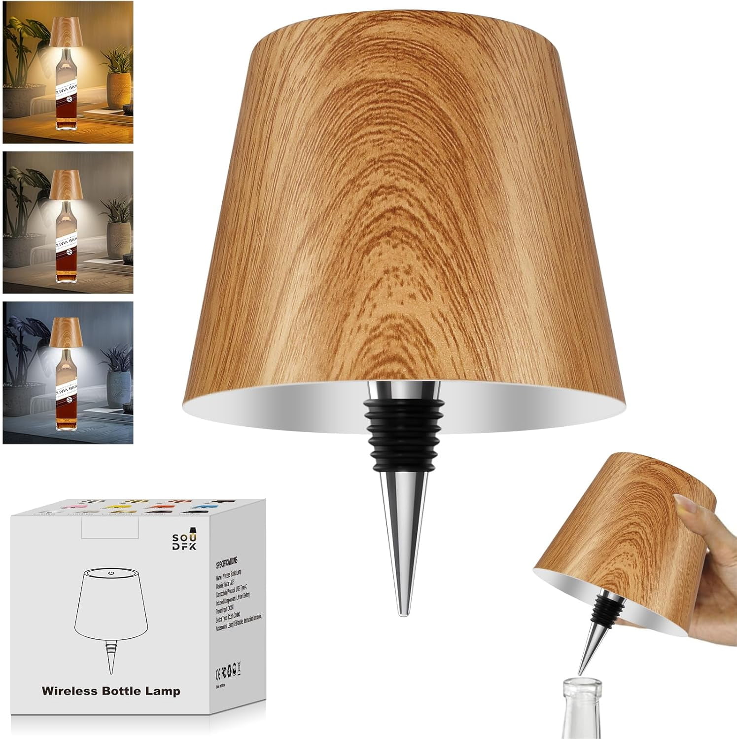 Wireless Bottle Lamp,2025 New 3 Color Rechargeable Wine Bottle Lights ...