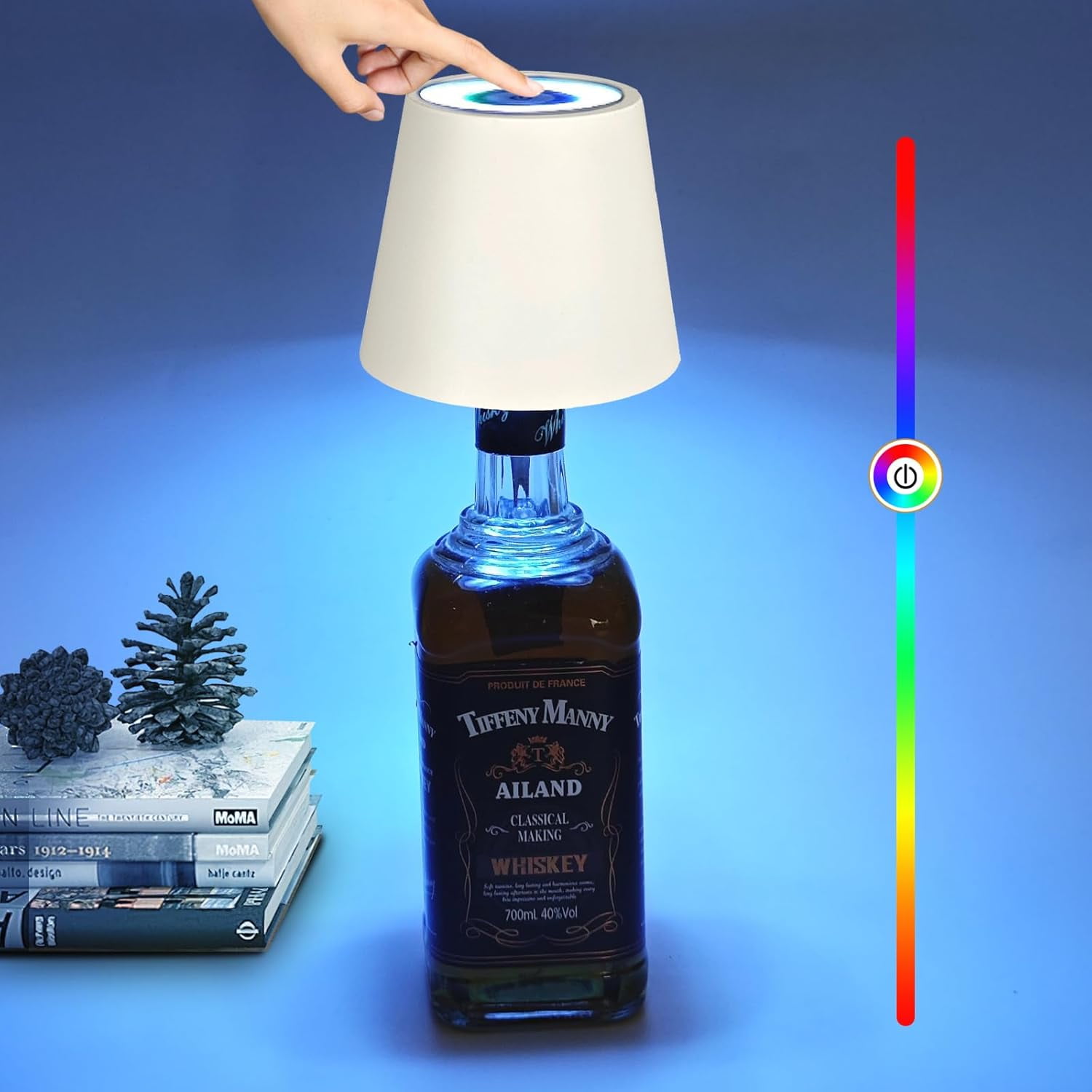 Wireless Bottle Lamp,3 Color Stepless Dimming RGB Rechargeable Touch ...