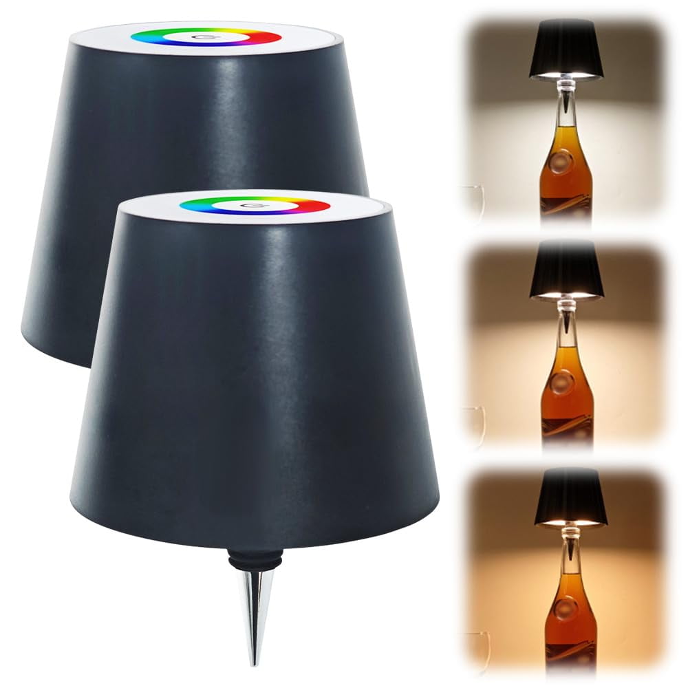 Wireless Bottle Lamp,3 Color Stepless Dimming Rechargeable Wine Bottle ...